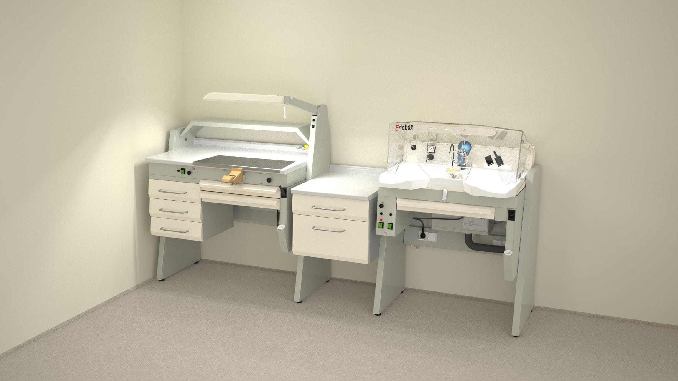 Postazione di lavoro per laboratorio odontotecnico con ripiani - SOLE1 ...